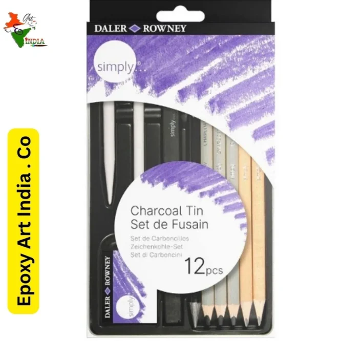 Daler Rowney Charcoal Tin Set de Fusain 12pcs – Epoxy Art India