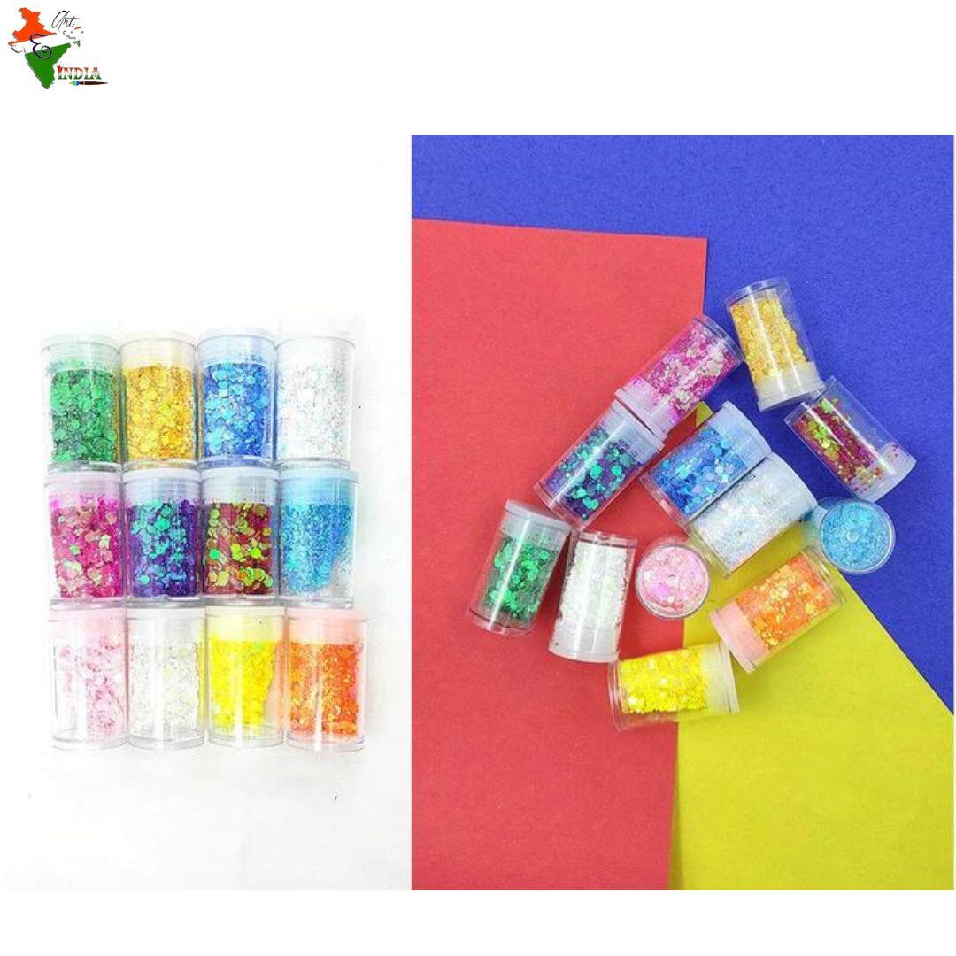 Multicolour glitter chunks set of 12 units for resin art – Epoxy Art India