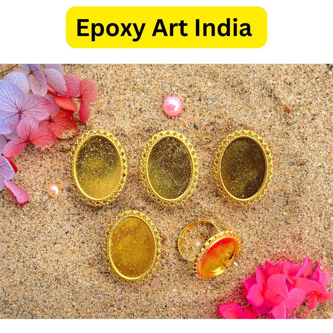 Golden Designer Oval Ring Bezels For Resin Art ( Set of 5 ) – Epoxy Art ...